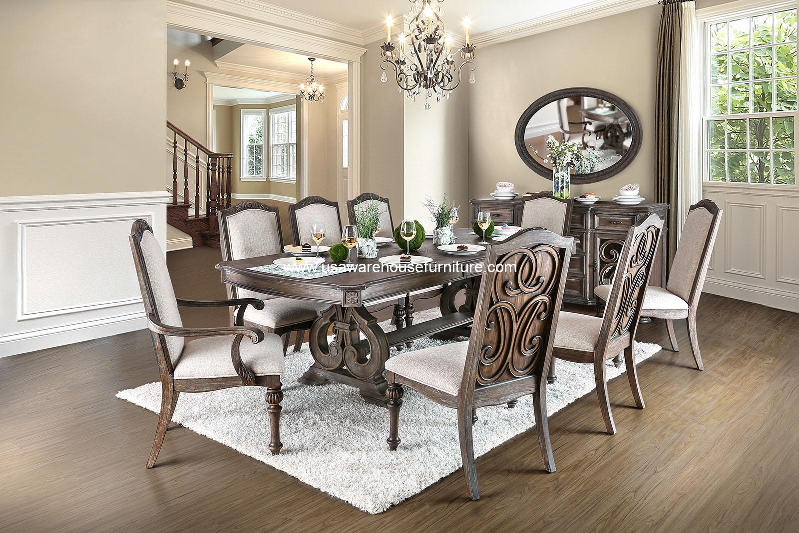 Arcadia Dining Set Rustic Natural Tone Finish - USA Warehouse Furniture