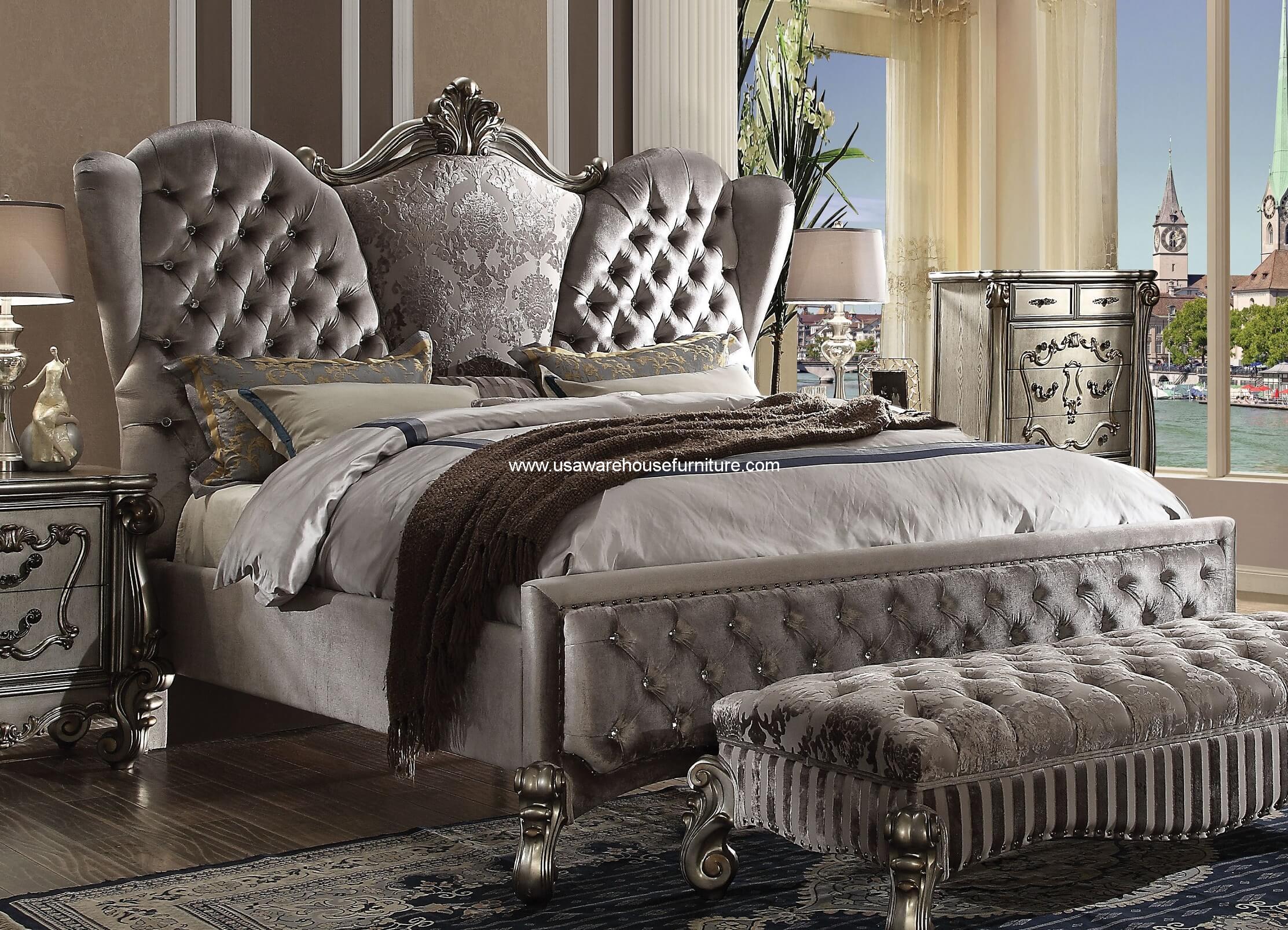 Versailles Bed Antique Platinum Finish - USA Warehouse Furniture