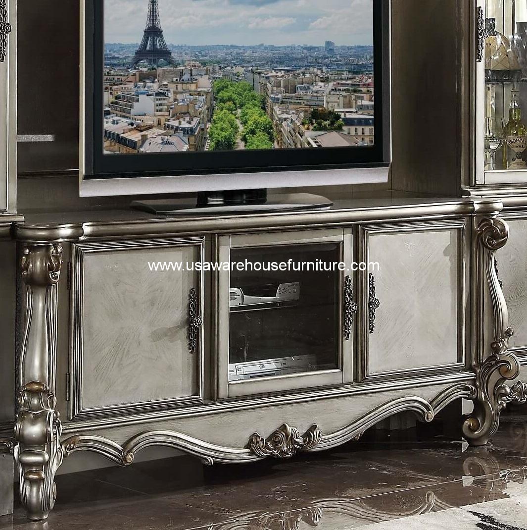 Versailles Media Console Antique Platinum Finish - USA Warehouse Furniture
