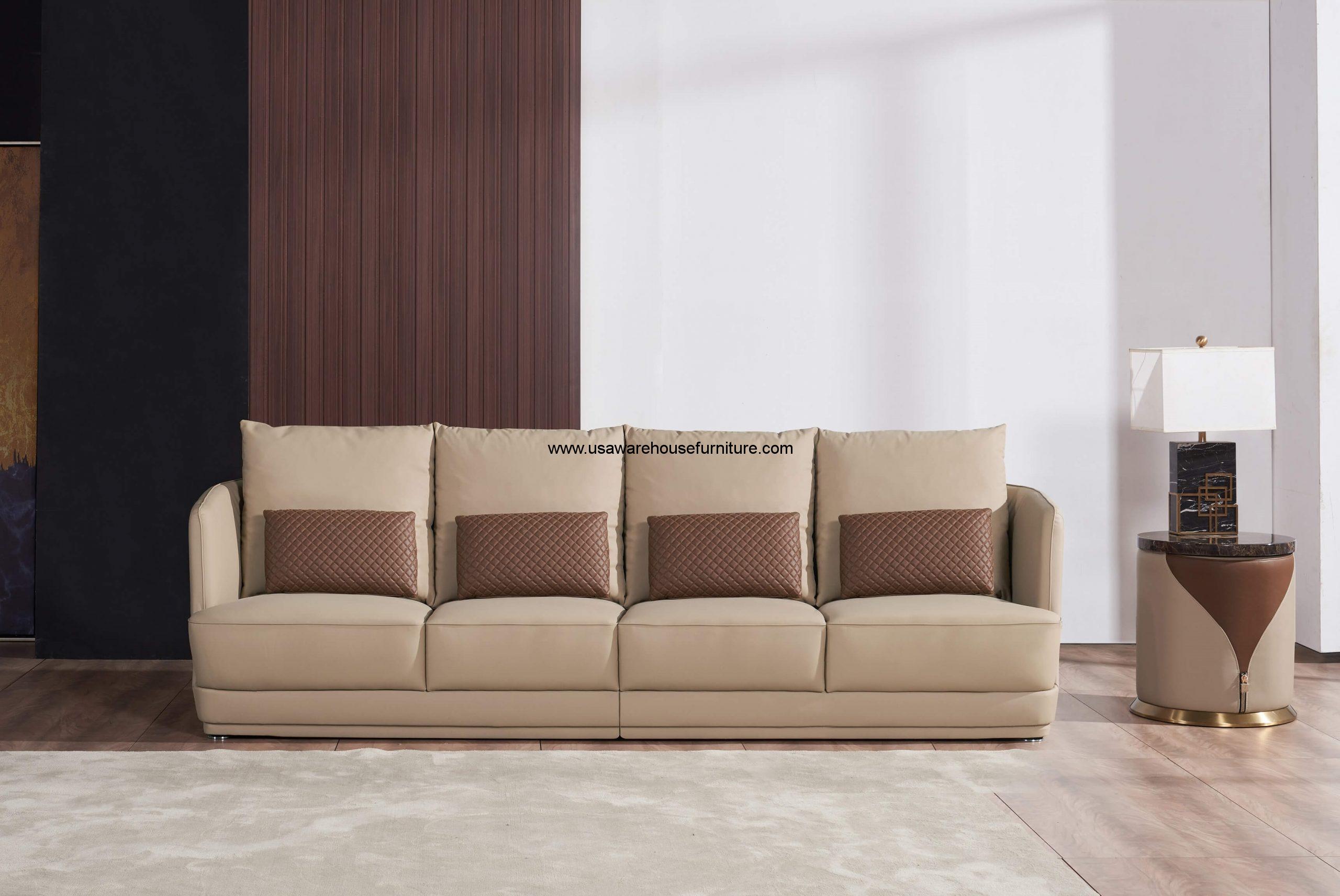 Glamour Luxury Mansion Sofa Sand Beige & Cognac Italian Leather - USA ...