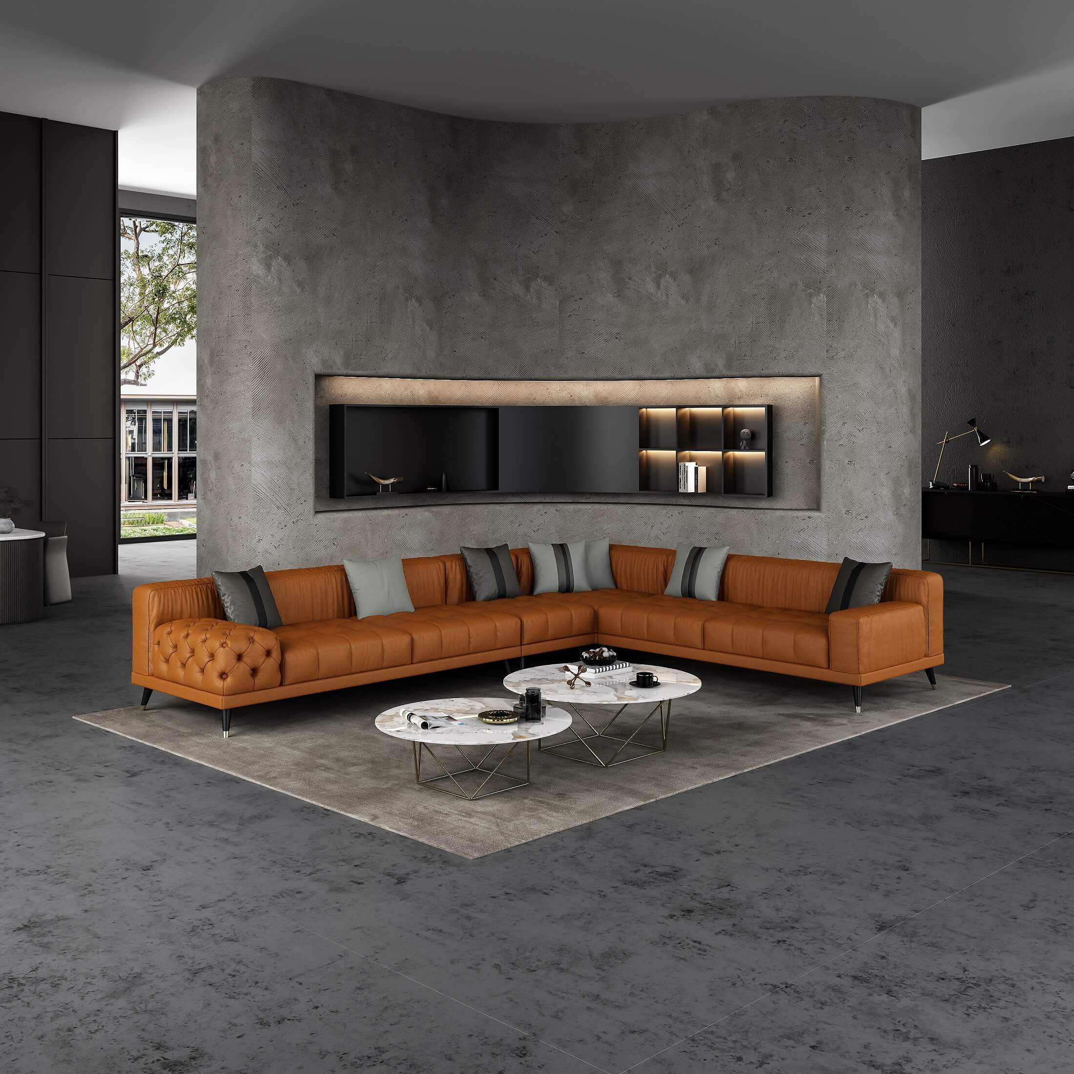 Cognac Sofa Set | Baci Living Room